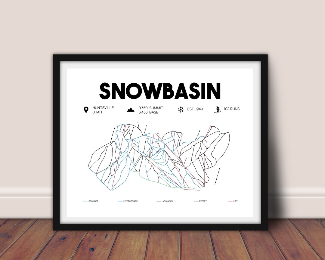 Snowbasin Ski Map, Snowbasin Trail Map 16x20, Snowbasin Map, Snowbasin ...