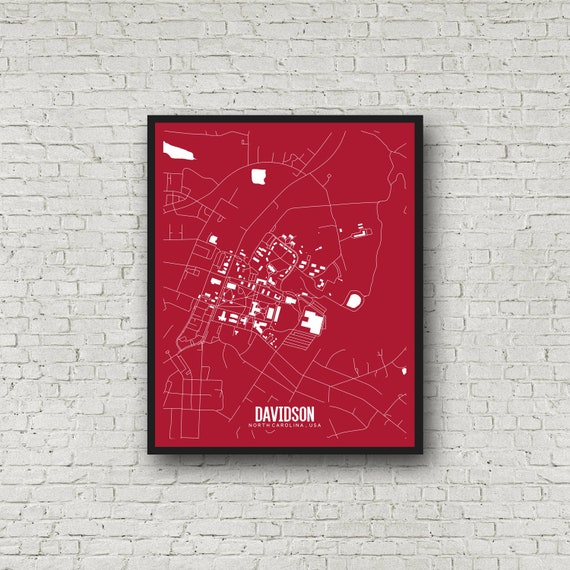 Davidson North Carolina Map Davidson Campus Map Wall Art | Etsy