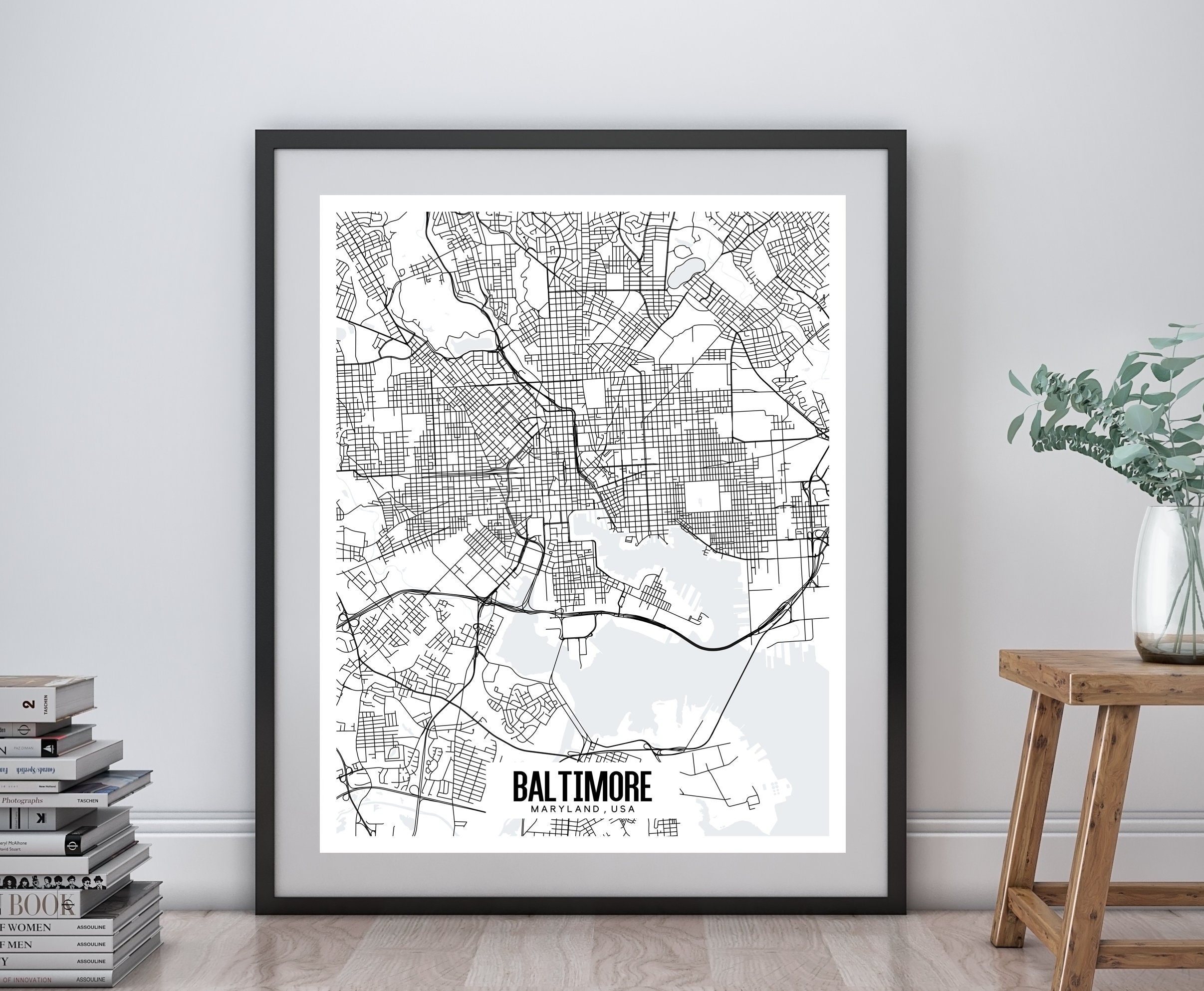 Baltimore Maryland Printable Map Baltimore Map Art Maryland - Etsy