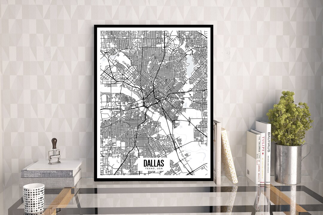 Dallas Texas Printable Map Dallas Map Print Texas Wall Art - Etsy