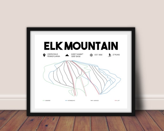 Elk Mountain Pennsylvania Printable Ski Resort Map Elk | Etsy