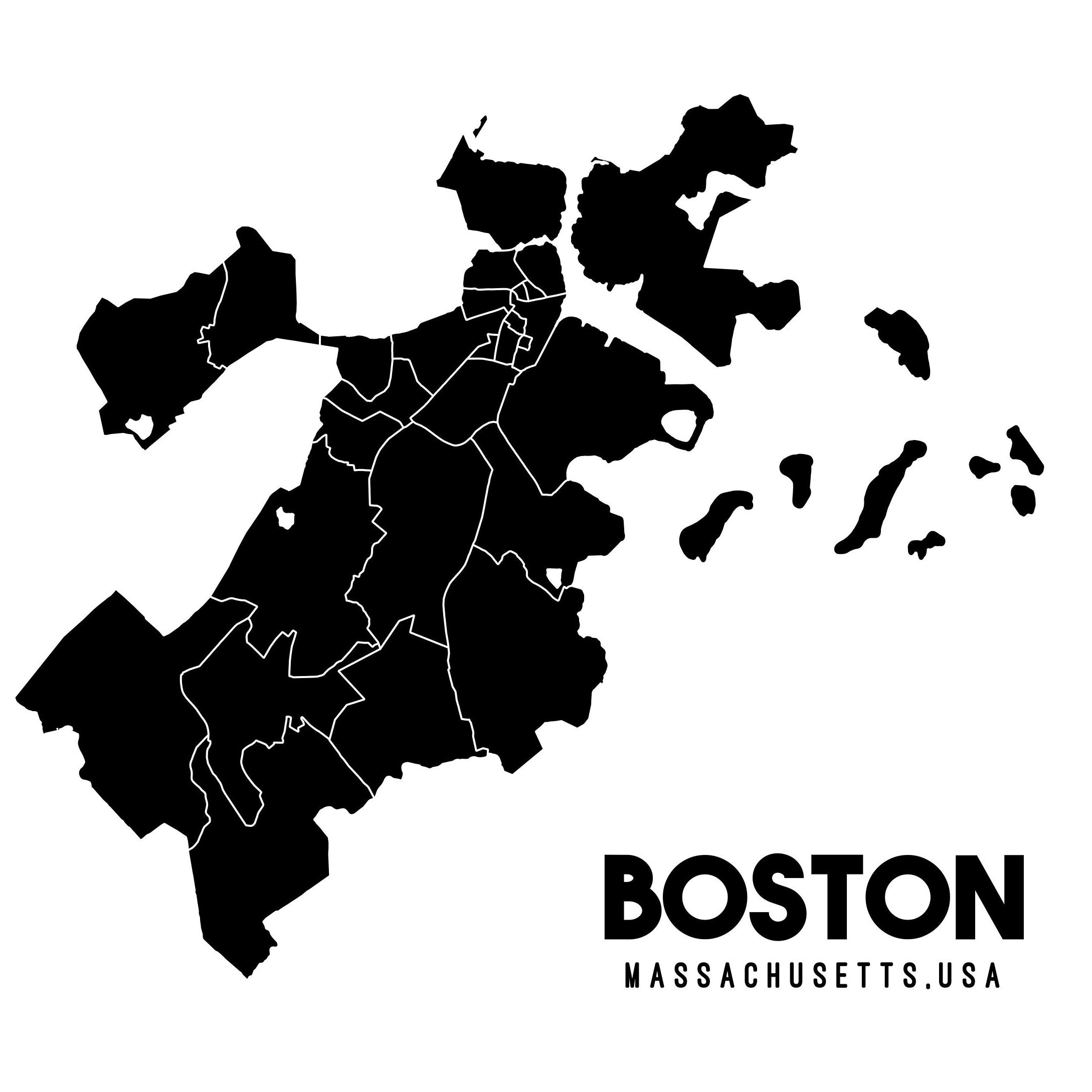 Boston Neighborhoods Printable Map Boston Map Poster Boston - Etsy