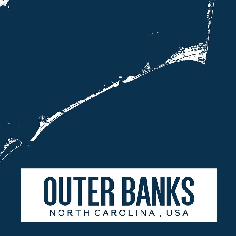 Outer Banks North Carolina Printable Map Outer Banks NC Wall - Etsy