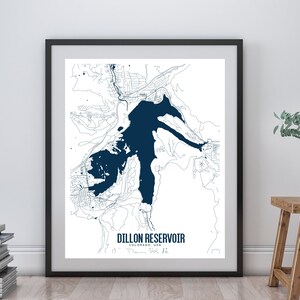 Dillon Reservoir Colorado Printable Map, Dillon Colorado Wall Art ...