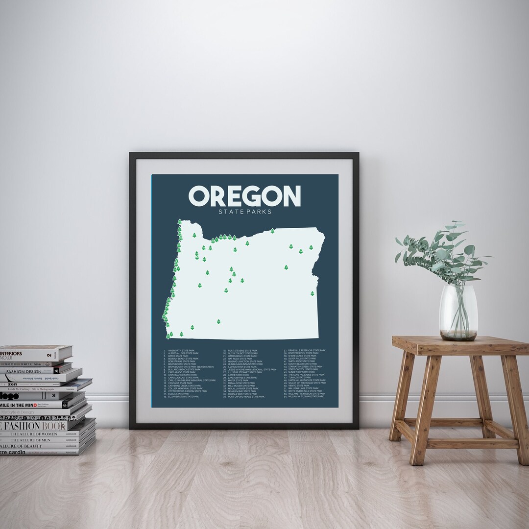 Oregon State Parks Map Printable 16x20, Gift for Hiker, OR State Parks ...