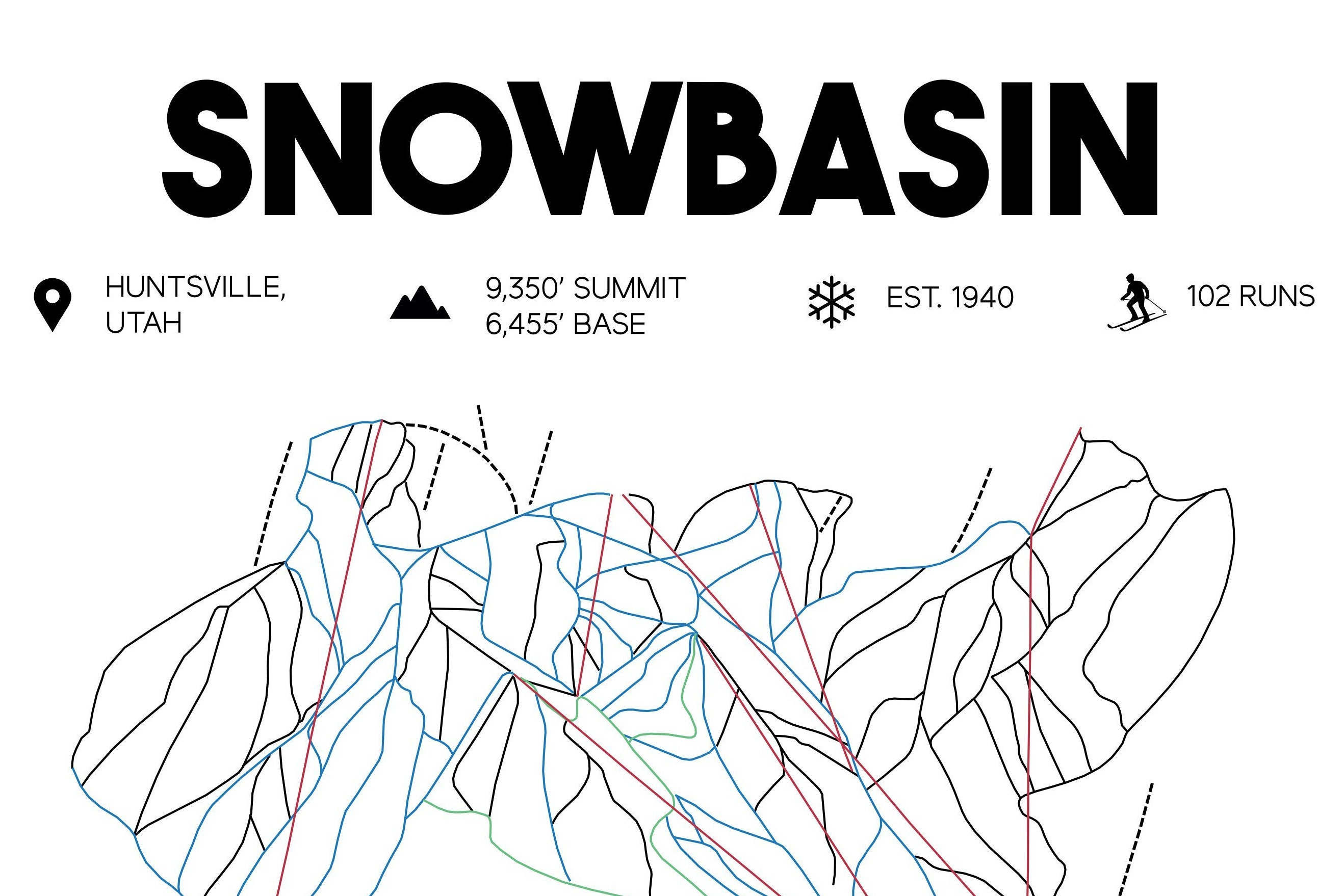 Snowbasin Ski Map Snowbasin Trail Map - Etsy