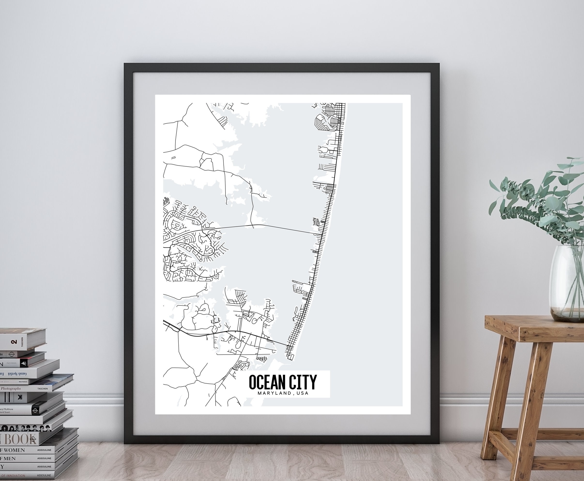 Ocean City Maryland printable map Ocean City map art Ocean | Etsy