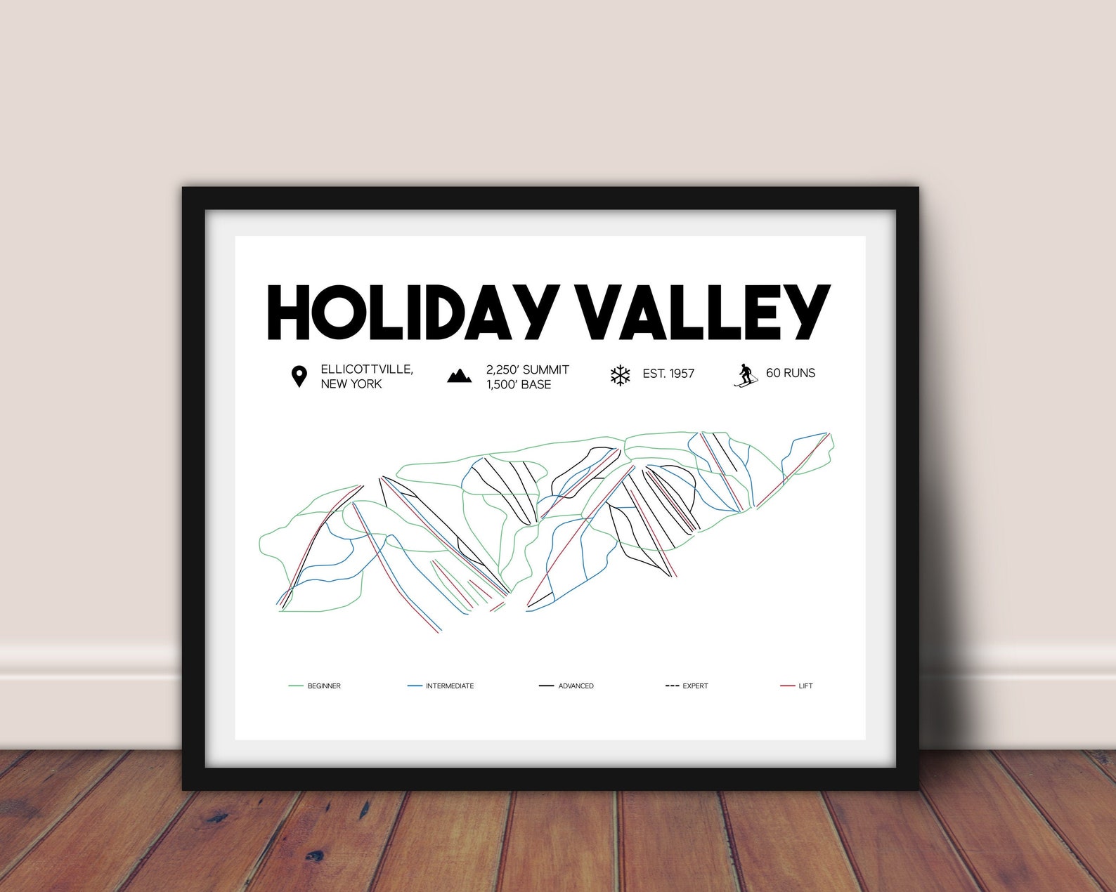 Holiday Valley Printable Ski Resort Map 16"x"20", Holiday Valley New ...