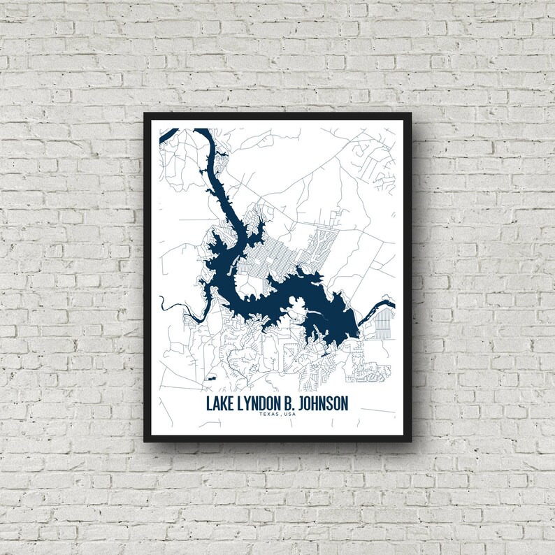 Lake Lyndon B. Johnson Texas Printable Map, Lake LBJ Wall Art, Lake LBJ ...