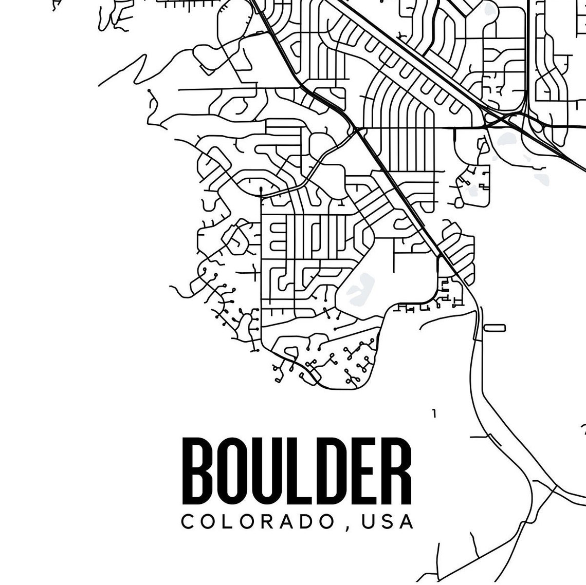 Boulder Colorado Map Printable Boulder Map Art Colorado Map - Etsy