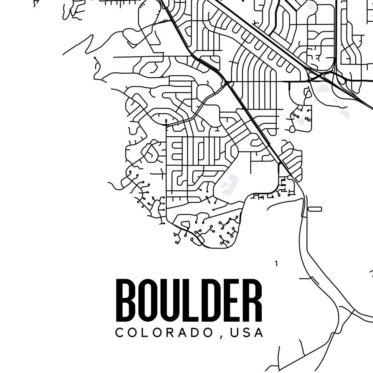 Boulder Colorado Map Printable Boulder Map Art Colorado Map - Etsy