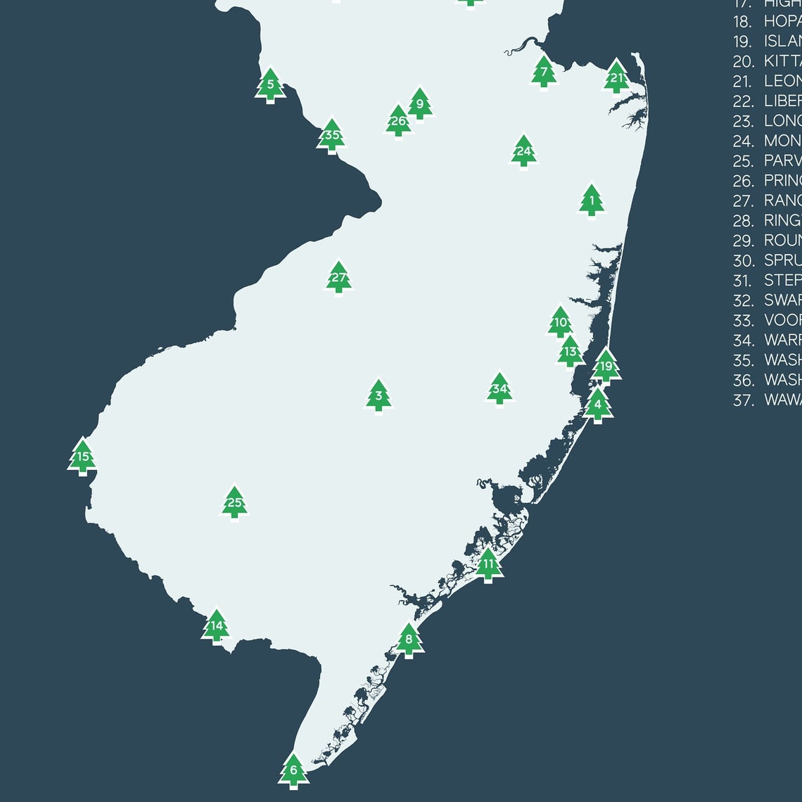 New Jersey State Parks Map Printable 16x20 Gift | Etsy