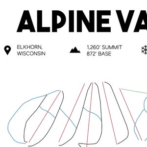 Alpine Valley Printable Ski Map 16x20, Alpine Valley Wisconsin Map ...