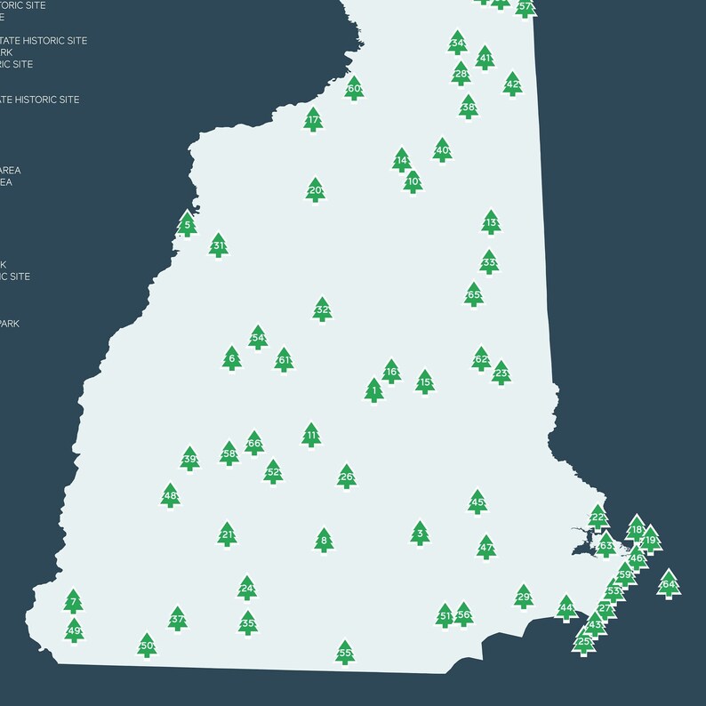 New Hampshire State Parks Map printable 16x20 | Etsy