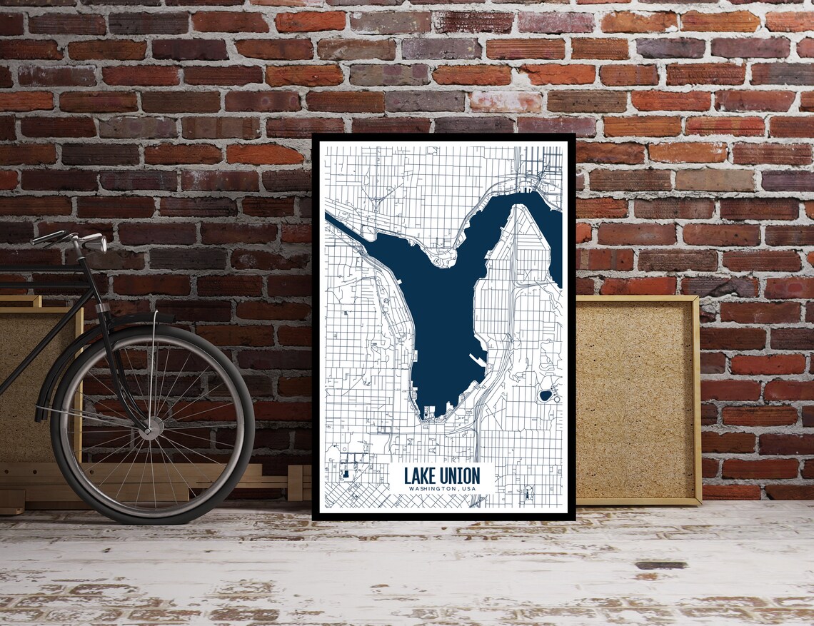Lake Union Washington Printable Map Lake Union Wall Art Lake - Etsy