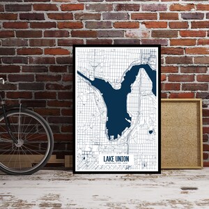 Lake Union Washington Printable Map Lake Union Wall Art Lake - Etsy