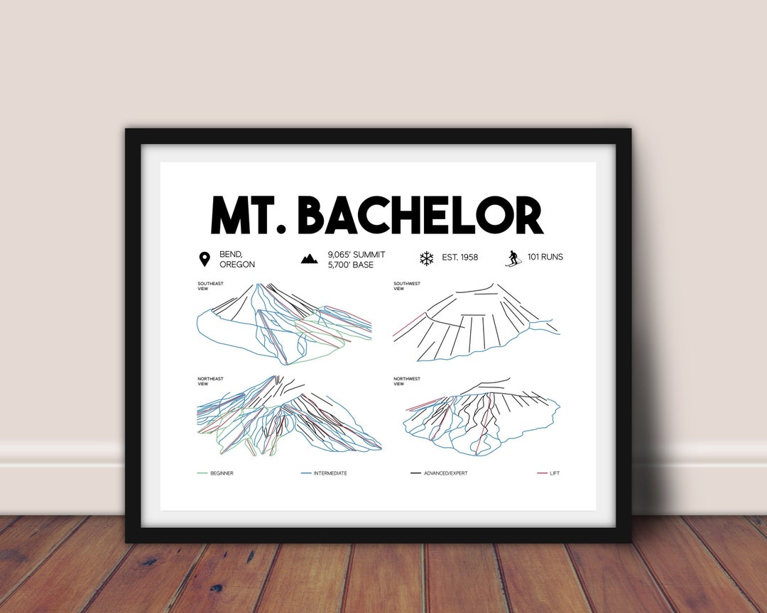 Mt. Bachelor Ski Area Trail Map 16x20 Mt - Etsy