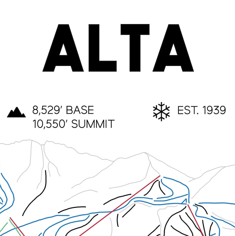 Alta Ski Area Trail Map 16x20 Alta Utah | Etsy