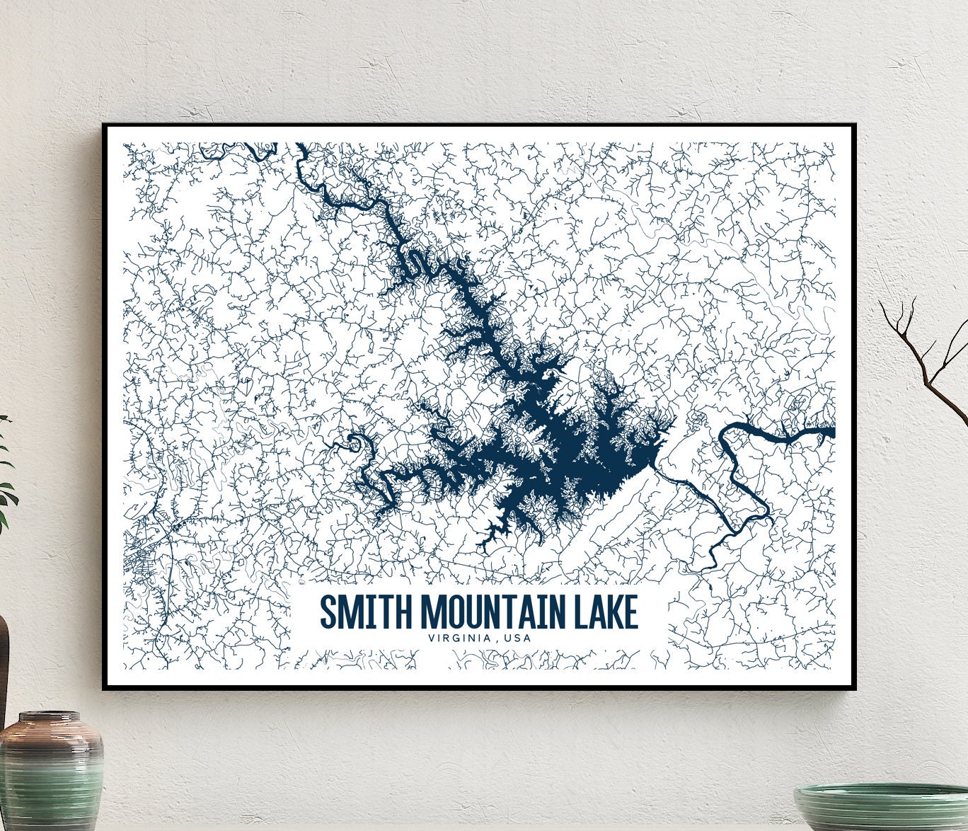 Wall Décor Virginia Detailed Topographical Map of Smith Mountain Lake ...
