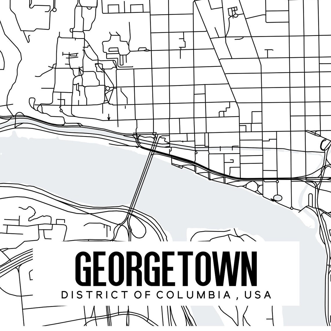 Georgetown D.C. Map Printable DC city map art Washington map | Etsy