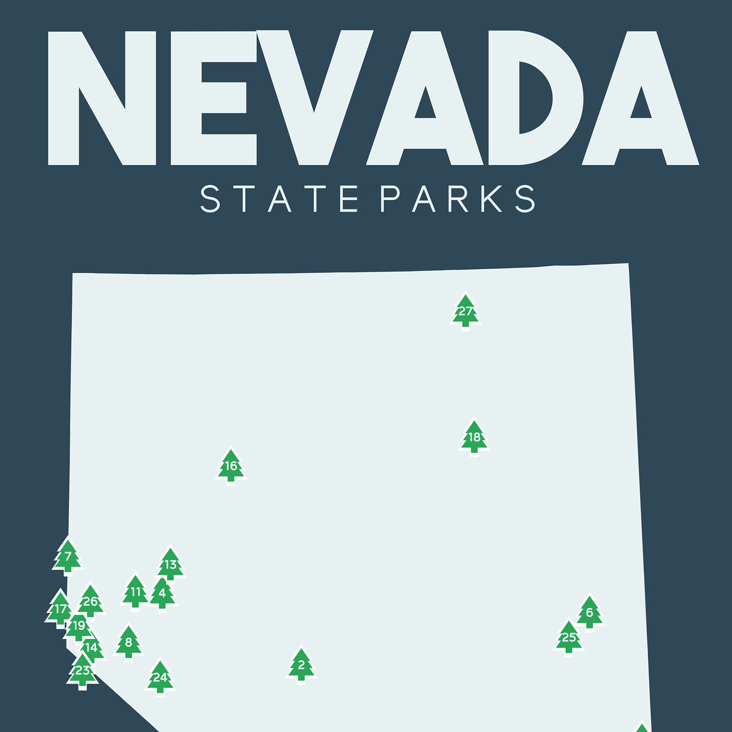 Nevada State Parks Map Printable 16x20 Gift for - Etsy