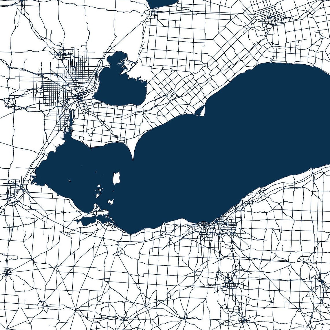 Lake Erie Ohio Printable Map Lake Erie Map Art Lake Erie Map | Etsy
