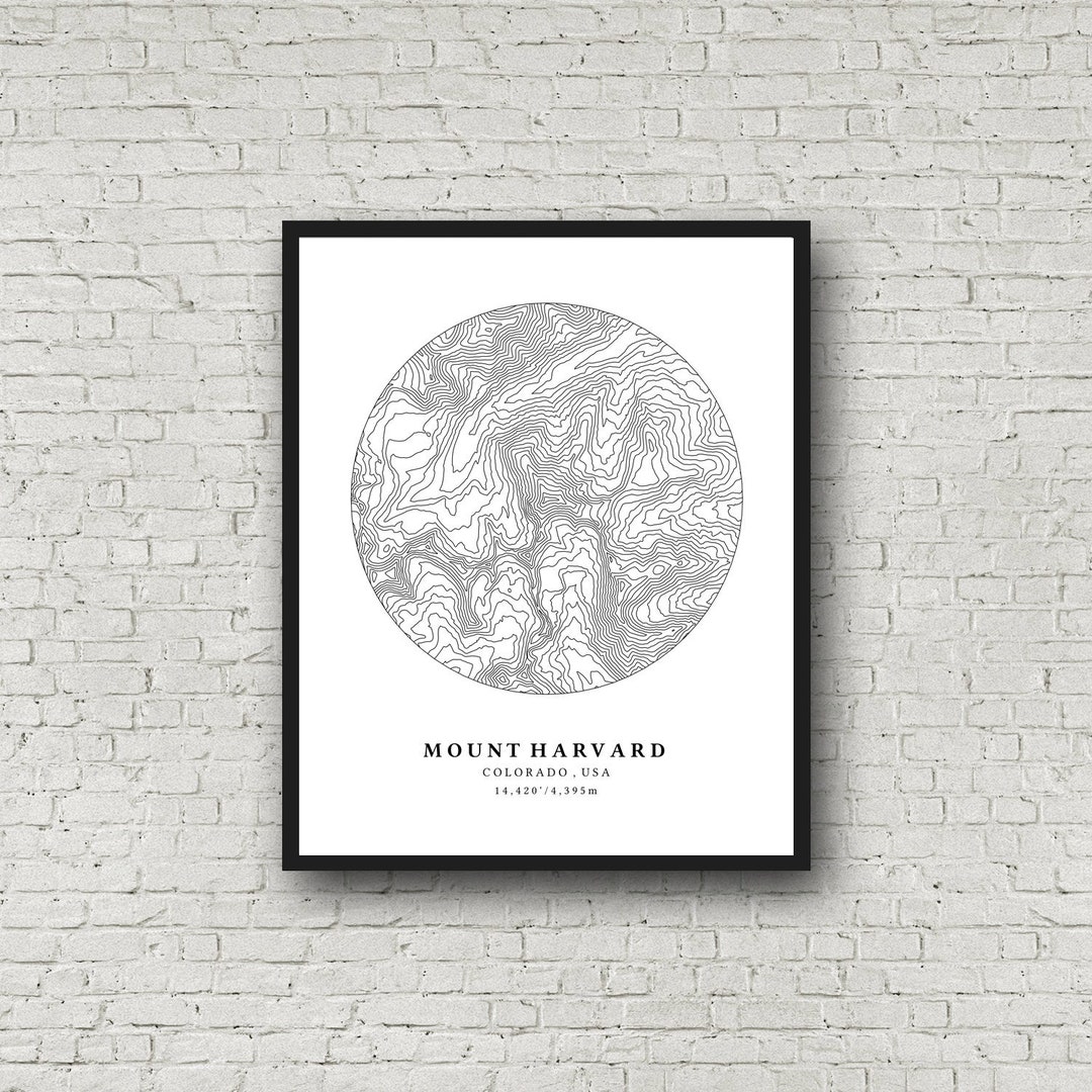 Mount Harvard Topographic Map, Mount Harvard Map, Colorado 14ers Print ...