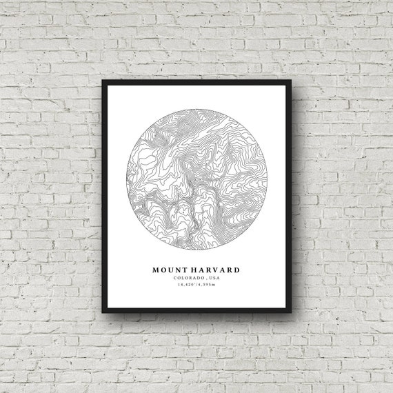 Mount Harvard Topographic Map Mount Harvard Map Colorado | Etsy