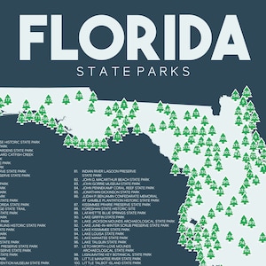 Florida State Parks Map Printable 16x20, Gift for Hiker, Outdoor Art ...