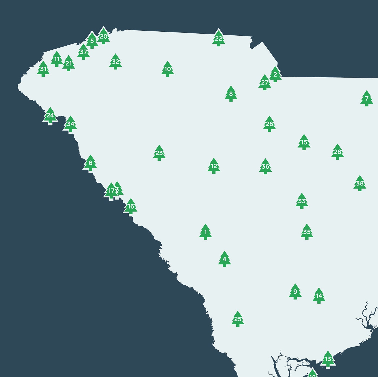 South Carolina State Parks Map Printable 16x20 - Etsy
