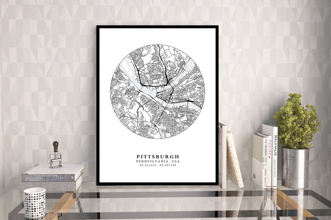 Pittsburgh Printable Map Pittsburgh Map Poster Pittsburgh - Etsy