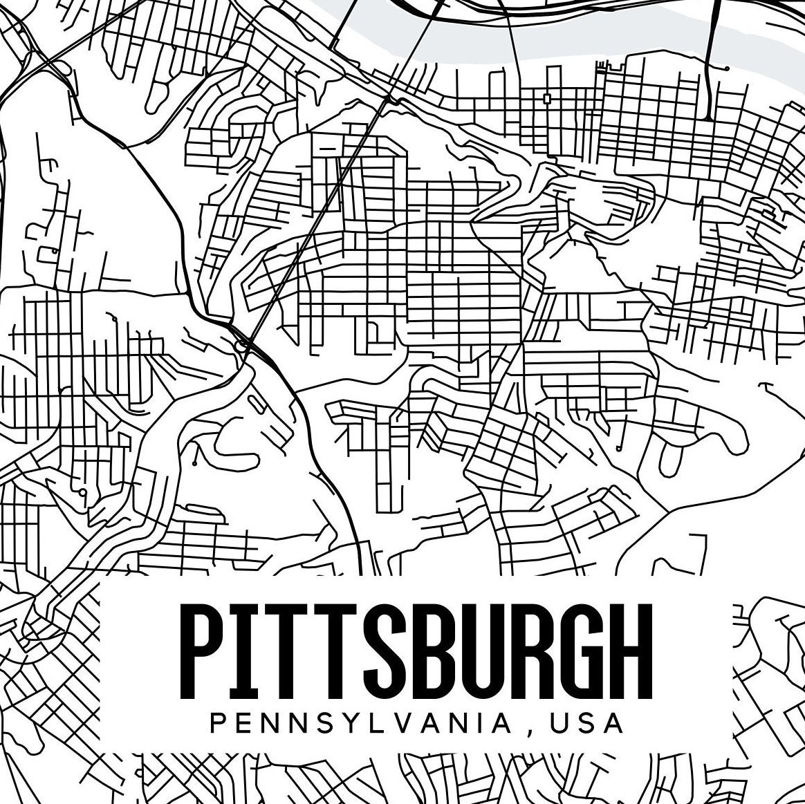 Pittsburgh Pennsylvania Map Printable Pittsburgh City Map - Etsy