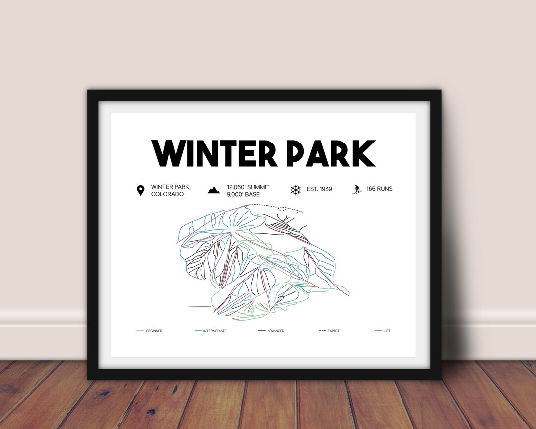 Winter Park Printable Ski Map 16x20, Winter Park, Colorado Map, Skiing ...