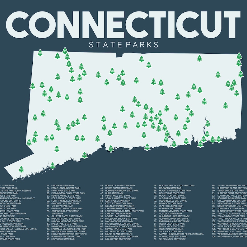 Connecticut State Parks Map Printable 16x20 Gift - Etsy Ireland