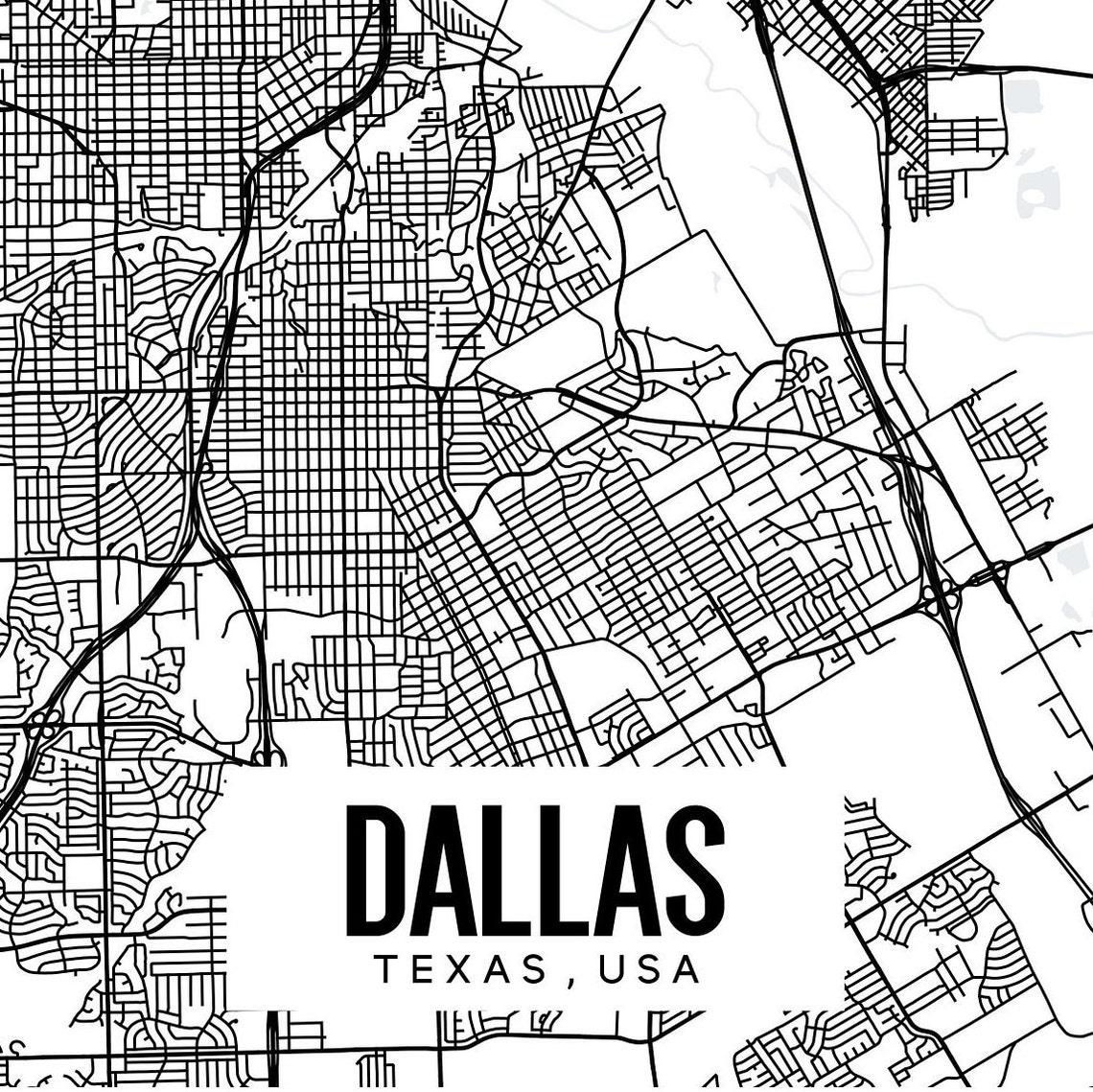 Dallas Texas printable map Dallas map print Texas wall art | Etsy