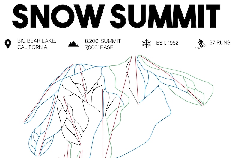 Snow Summit Ski Map Printable Snow Summit Printable Ski Map - Etsy