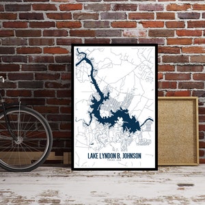 Lake Lyndon B. Johnson Texas Printable Map, Lake LBJ Wall Art, Lake LBJ ...