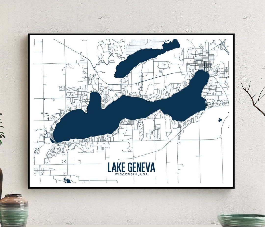 Lake Geneva Printable Map, Lake Geneva Wall Art, Wisconsin Map Art ...