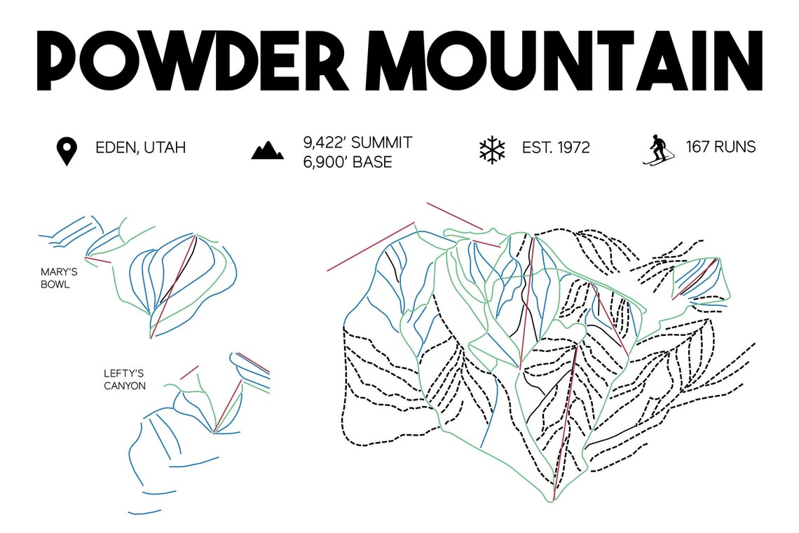 Powder Mountain Printable Ski Map Powder Mountain Trail Map - Etsy