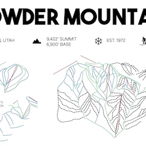Powder Mountain Printable Ski Map, Powder Mountain Trail Map 16x20 ...