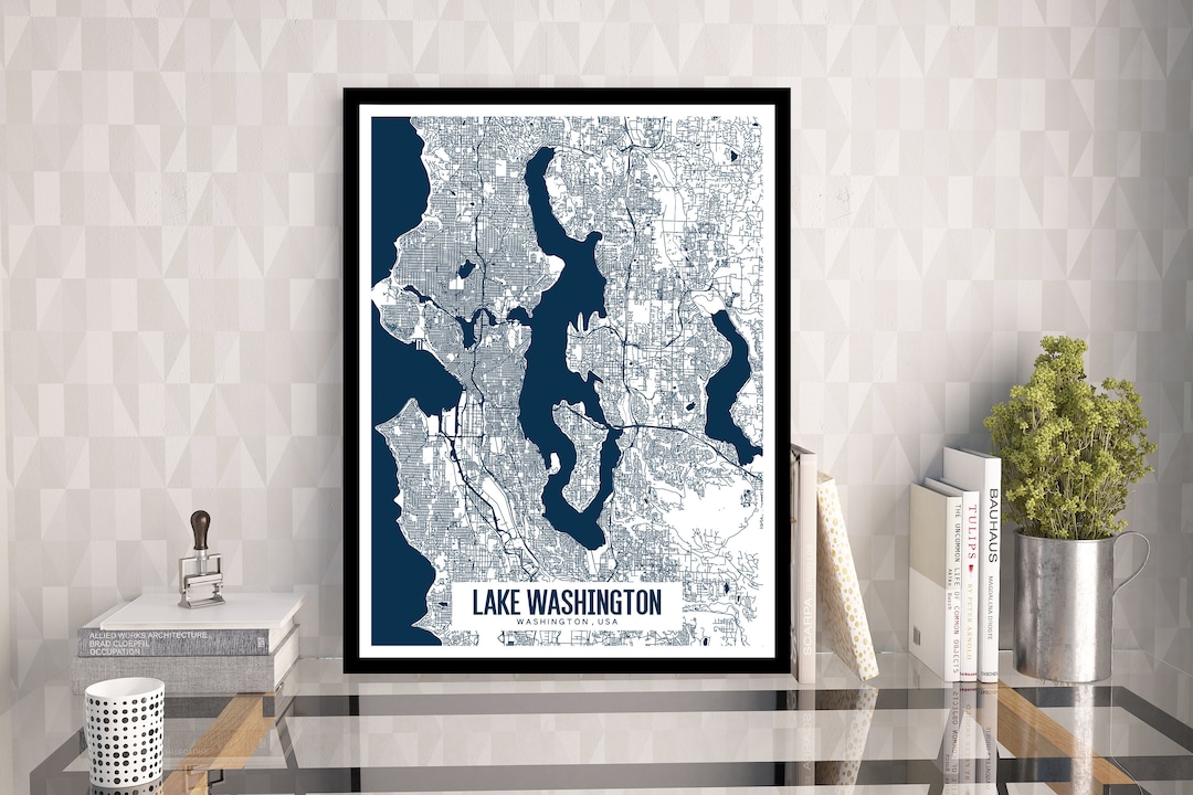 Lake Washington Printable Map, Lake Washington Seattle Map Poster, Lake ...
