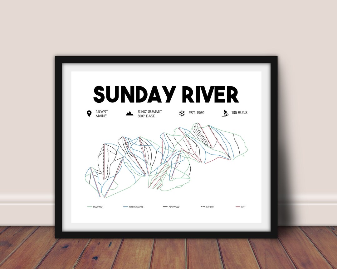 Sunday River Printable Ski Resort Map, Ski Map 16x20, Sunday River ...