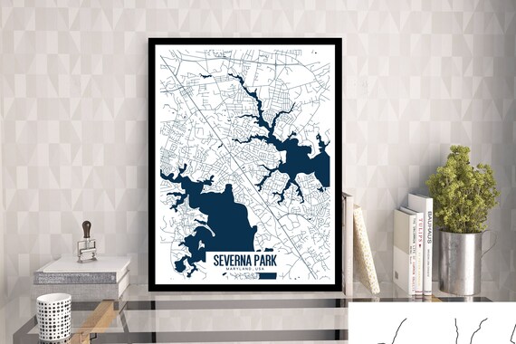 Severna Park Maryland Printable Map Maryland Wall Art - Etsy