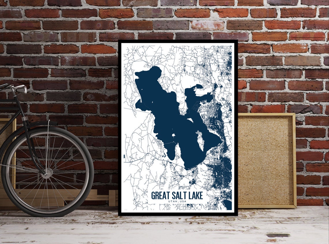 Great Salt Lake Utah Printable Map Great Salt Lake Wall Art | Etsy