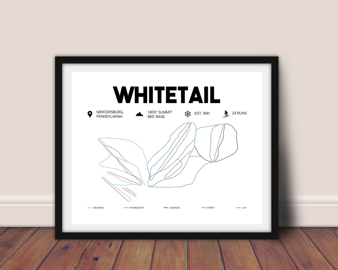 Whitetail Printable Ski Map 16x20, Whitetail Pennsylvania Map, Skiing ...