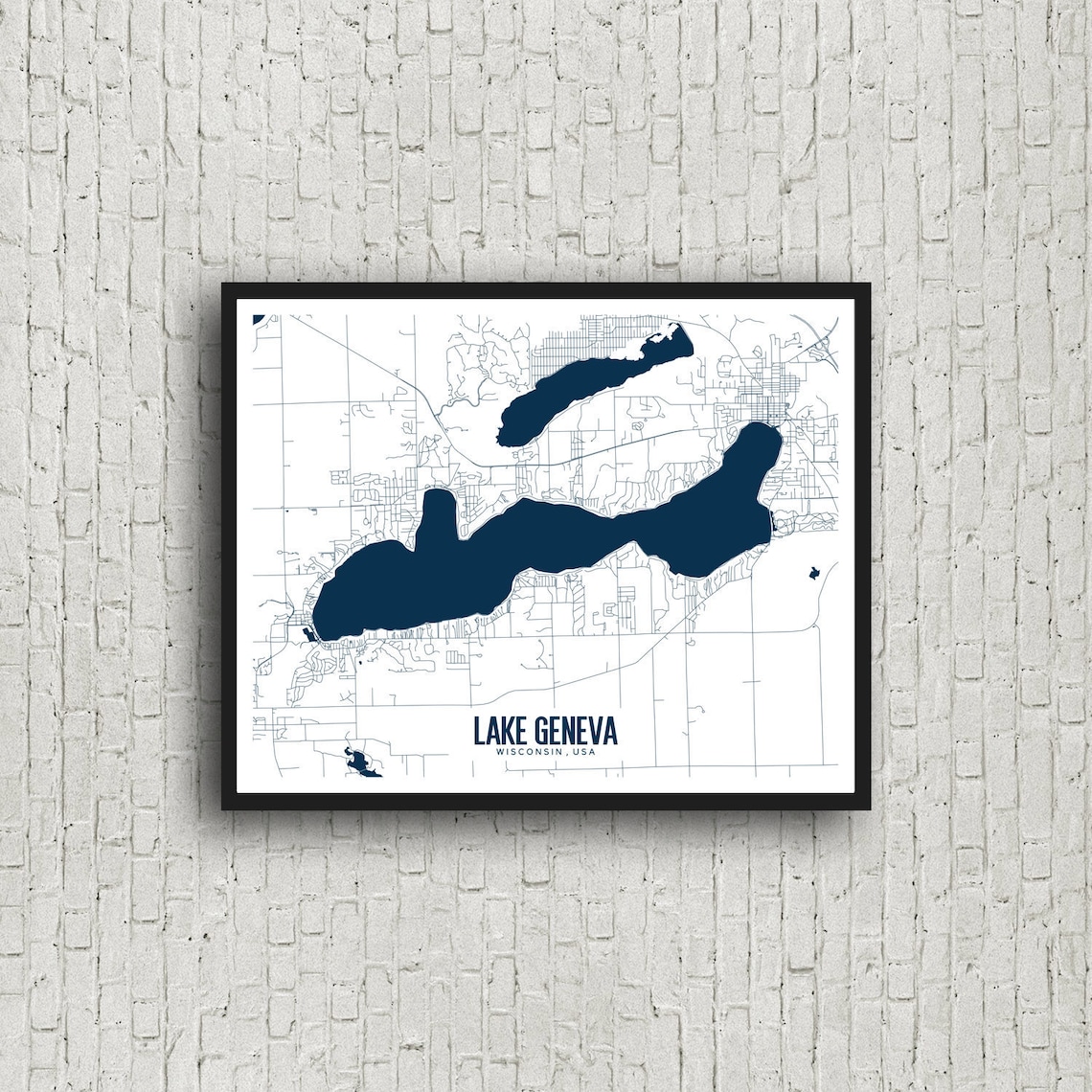 Lake Geneva Printable Map Lake Geneva Wall Art Wisconsin Map - Etsy