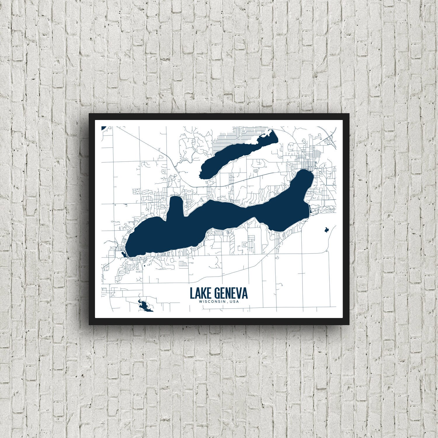 Lake Geneva Printable Map Lake Geneva Wall Art Wisconsin Map - Etsy