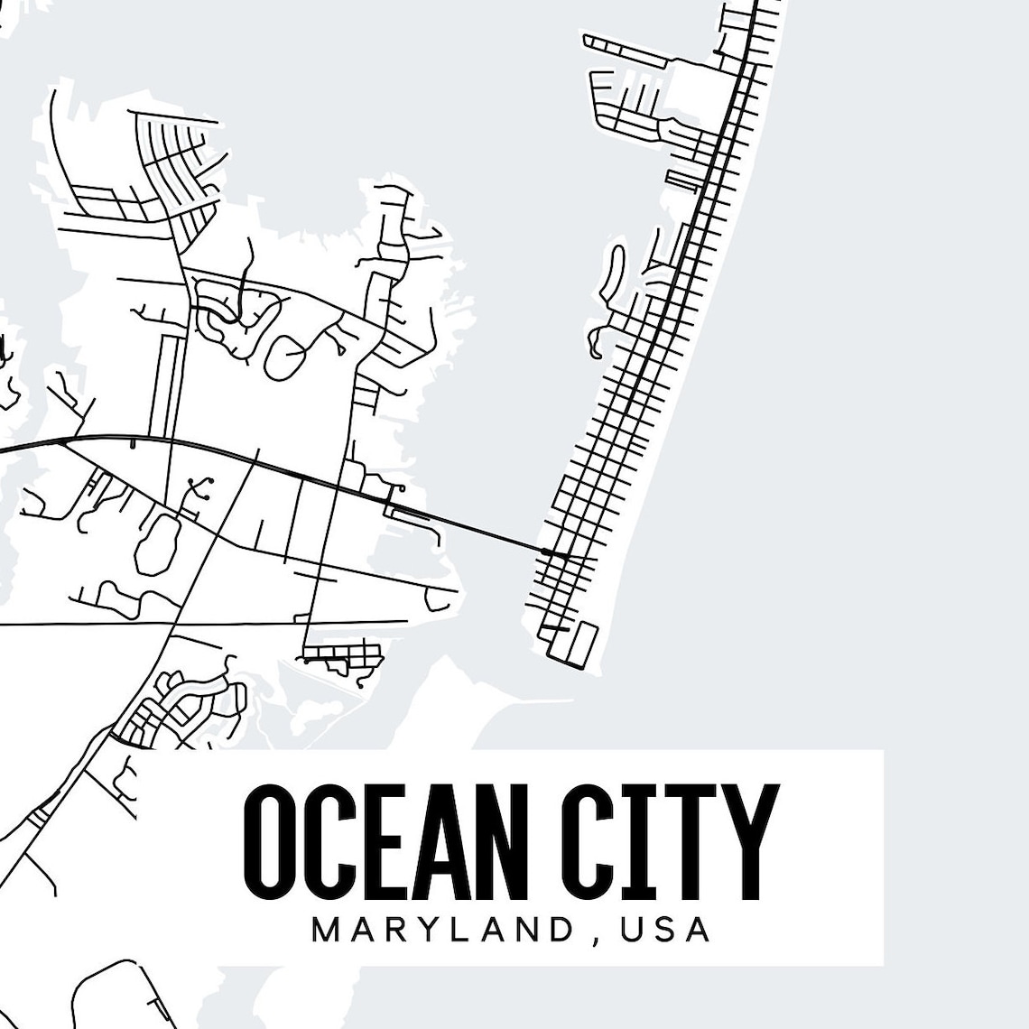 Ocean City Maryland Printable Map Ocean City Map Art Ocean - Etsy