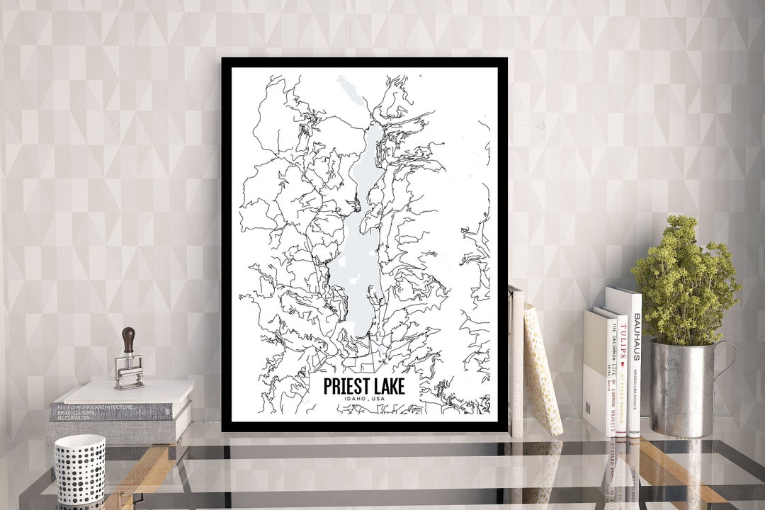 Priest Lake Idaho Printable Map, City Map Art, Priest Lake Wall Art ...