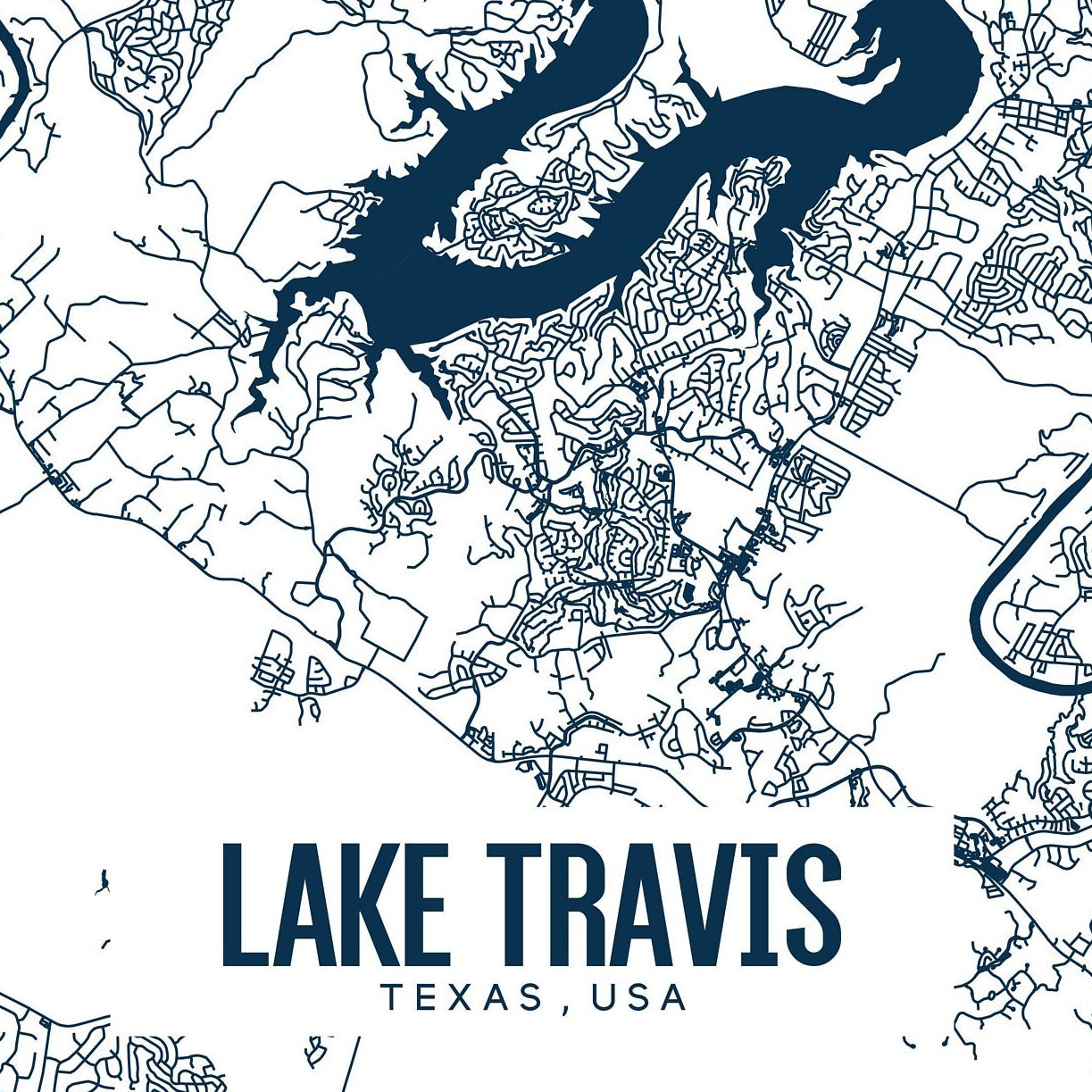 Lake Travis Texas Printable Map Lake Travis Wall Art Lake | Etsy